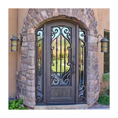 China French Style Front Entry Exterior Interior Entrance Double Glass Cast Aluminum Alloy Metal Frame Arched House Home Main Door for sale