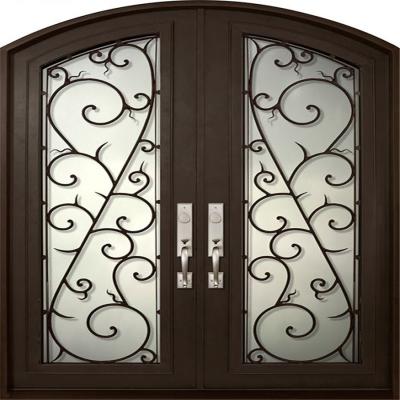 China Custom Design Entry Door Wrought Iron Fish Modern Double Front Entry Wrought Iron Door 60X80 Fish Exterior Wrought Iron Door for sale
