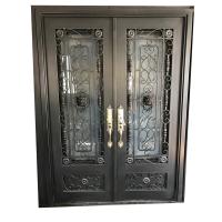 China Custom Design Entry Door Wrought Iron Fish Modern Double Front Entry Wrought Iron Door 60X80 Fish Exterior Wrought Iron Door for sale