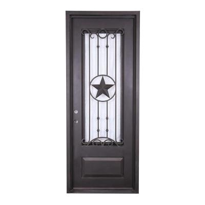 China Villa Main Entry Door Exterior Rustic Arch Decorative Grille Double Wrought Iron Entrance Front Doors for sale