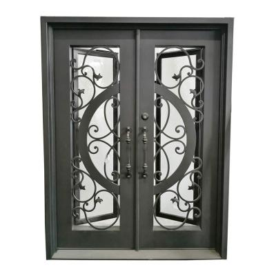 China European Security Home Arched Single Double Main Entrance Front Entry Wrought Iron Door Price for sale