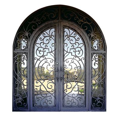 China China Supplier Customized Size Wrought Iron Doors And Window Double Large Glass Fixed French Door for sale