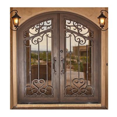 China High Quality Luxury Custom Front Other Exterior Security Doors Double French Arches Wrought Iron Doors For Homes for sale