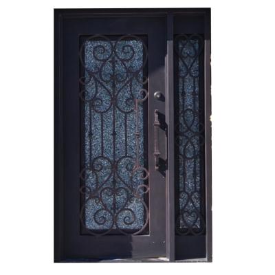China Commercial Safety Aluminum Glass Main Front Door Wrought Iron Exterior Steel Restaurant Entry Door for sale