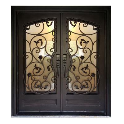 China Wrought Iron Gate Door With Double Glass Opening Window Forged Doors Modern Security Popular Wrought Iron Gate Doors for sale