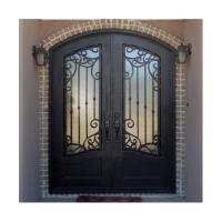 China Wrought Iron Gate Door With Double Glass Opening Window Forged Doors Modern Security Popular Wrought Iron Gate Doors for sale
