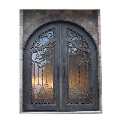 China Copper Wrought Iron Exterior Front Double Doors For Villa Entry Door Rustic Wrought Iron Doors for sale