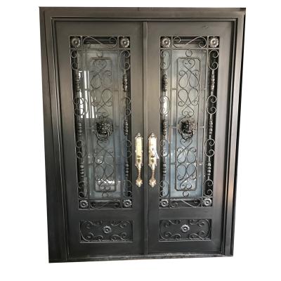 China Wrought Iron Wood Entry Door Wooden Doors For Villas Main Entrance for sale