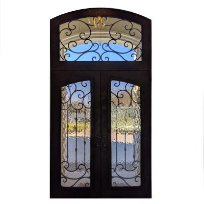 China New Modern Wrought Iron Front Door Swing Single Aluminum Frosted Glass Pivot Metal Steel Entry Doors For House Exterior Gate for sale