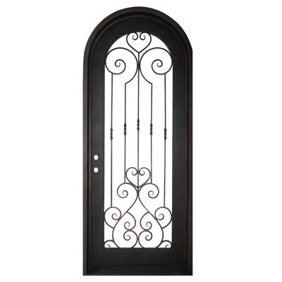 China Foshan Factory House Outside Safety Front Main Entrance Doors External Arch Rustic Wrought Iron Pipe Storm Security Door Design for sale