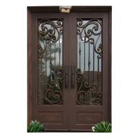 China Foshan Factory House Outside Safety Front Main Entrance Doors External Arch Rustic Wrought Iron Pipe Storm Security Door Design for sale
