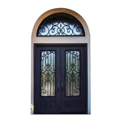China Wholesale Price French Wrought Iron Door Black Aluminum Metal Framed Front French Door French Screen Doors for sale