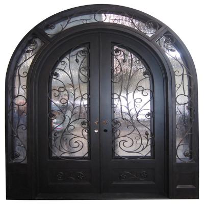 China Modern House Design Black Metal Entry Main Door Wrought Iron Steel Entrance Front Door for sale
