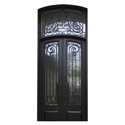China Galvanized Cast Door Exterior Entrance Double Security Steel Metal Front Wrought Iron Doors for sale