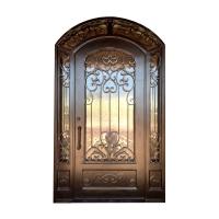 China Galvanized Cast Door Exterior Entrance Double Security Steel Metal Front Wrought Iron Doors for sale