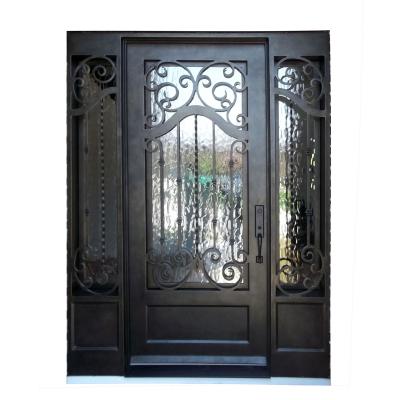 China Durable Quality Luxury Design No Rust Wrought Iron Door For Villa Exterior Front Door for sale