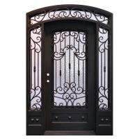 China 6Ft / 8 Ft Luxury Exterior Main Double Security Door Wrought Iron Front Entry Door for sale