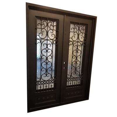 China American Villa Black Classic Single Double Main Luxury Glass Entrance Front Entry Wrought Iron Door for sale