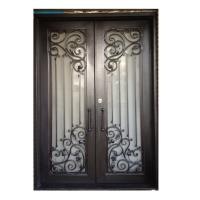 China Entrance Wrought Iron Door Entry Glass Exterior Forged Iron Door for sale