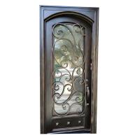 China Exterior Wrought Iron Entry Door Arch Front Entry Door With Side Open House Door for sale