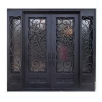 China Exterior Wrought Iron Entry Door Arch Front Entry Door With Side Open House Door for sale
