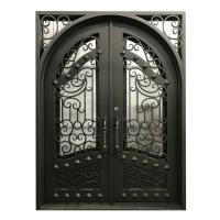 China Exterior Wrought Iron Entry Door Arch Front Entry Door With Side Open House Door for sale
