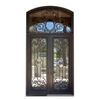 China Front Entry Wrought Iron Door Tempered Glass Double Security Exterior Main Doors for sale