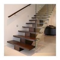 China Residential glass railing wood stair single stringer straight wood stairs for sale