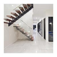 China Residential glass railing wood stair single stringer straight wood stairs for sale