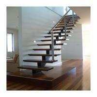 China Residential glass railing wood stair single stringer straight wood stairs for sale