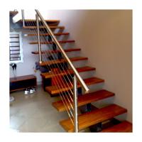 China Residential glass railing wood stair single stringer straight wood stairs for sale
