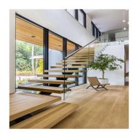 China Residential solid wooden indoor prefabricated stairs single stringer iron wood straight stairs for sale