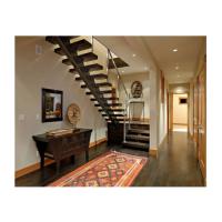 China Residential solid wooden indoor prefabricated stairs single stringer iron wood straight stairs for sale