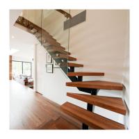 China Residential solid wooden indoor prefabricated stairs single stringer iron wood straight stairs for sale