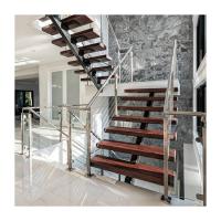 China Hotel indoor solid wood staircase designs one beam wood treads straight stairs for sale