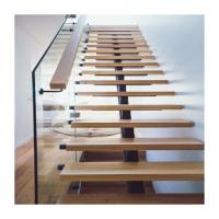 China Hotel indoor solid wood staircase designs one beam wood treads straight stairs for sale