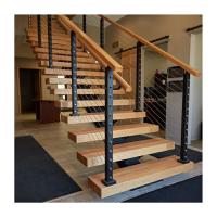 China Hotel indoor solid wood staircase designs one beam wood treads straight stairs for sale