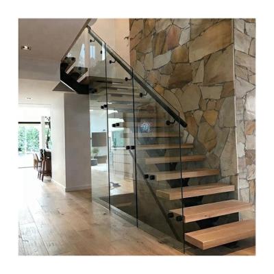 China China manufacturer beautiful wood tread desgin stairs mono stringer wood step glass straight stairs for sale