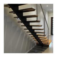 China China factory rubber wood step stairs central stringer wooden straight wood tread stairway for sale