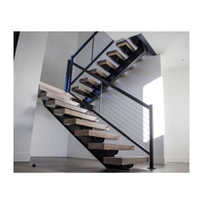 China Factory wholesale hardwood small space stair one beam wood steps straight stairway for sale