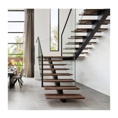 China 2023 indoor solid wood staircase designs mono beam wood treads straight stairs for sale