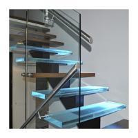 China 2023 indoor glass treads staircase designs mono beam glass treads straight stair for sale