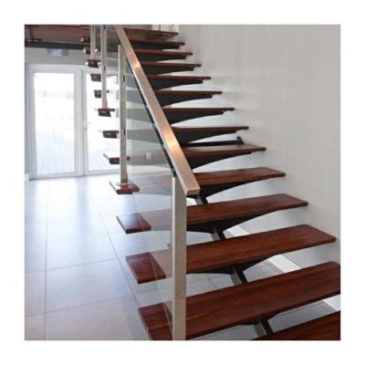 China House project wood and glass stairs indoor central stringer indoor steel wood straight stair case for sale