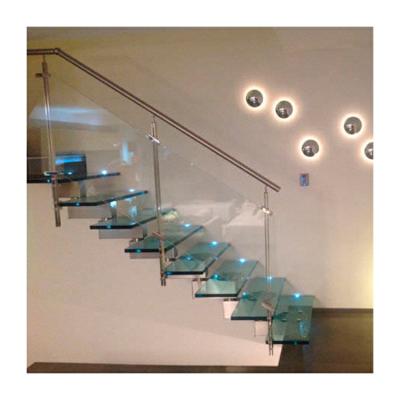 China Modern steel glass stair mono stringer straight led glass staircase for sale