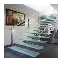China Led glass stair one beam modern tempered glass staircase for sale