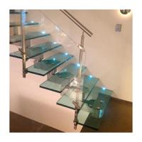 China Clear tempered stair glass mono beam straight house interior glass staircase for sale