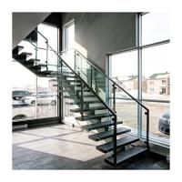 China Glass tread stairs mono stringer straight glass stainless steel staircase for sale