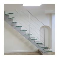 China Glass tread stairs mono stringer straight glass stainless steel staircase for sale