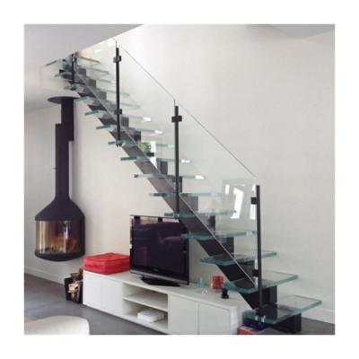 China Glass railing staircase design single stringer steel glass staircase for sale