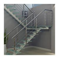 China Fashion glass stairs one beam mono keel straight glass tread glass railing staircase for sale